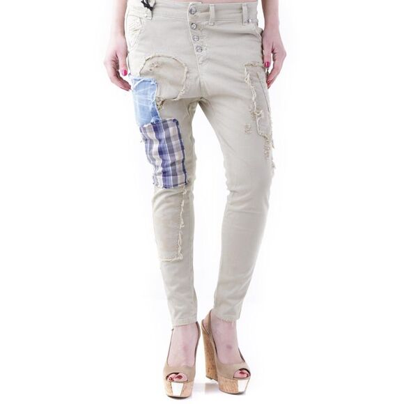 Sexy Woman | Other | Sexy Woman Distressed Patchwork Jeans Women Beige ...